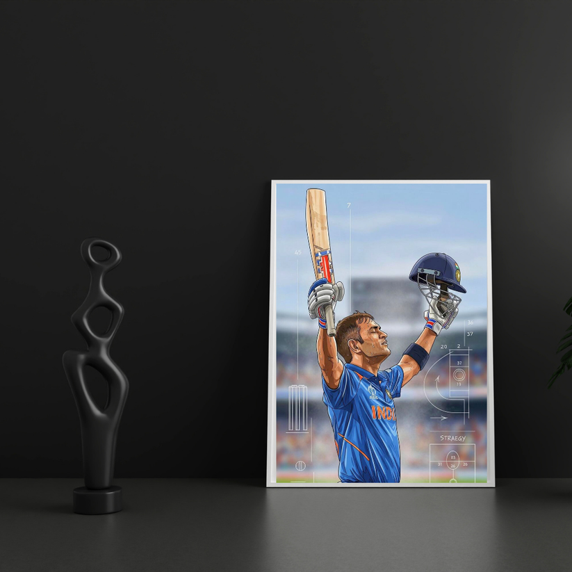 MS Dhoni Aluminium Glossy Metal Poster | Premium Cricket Wall Art Fram ...
