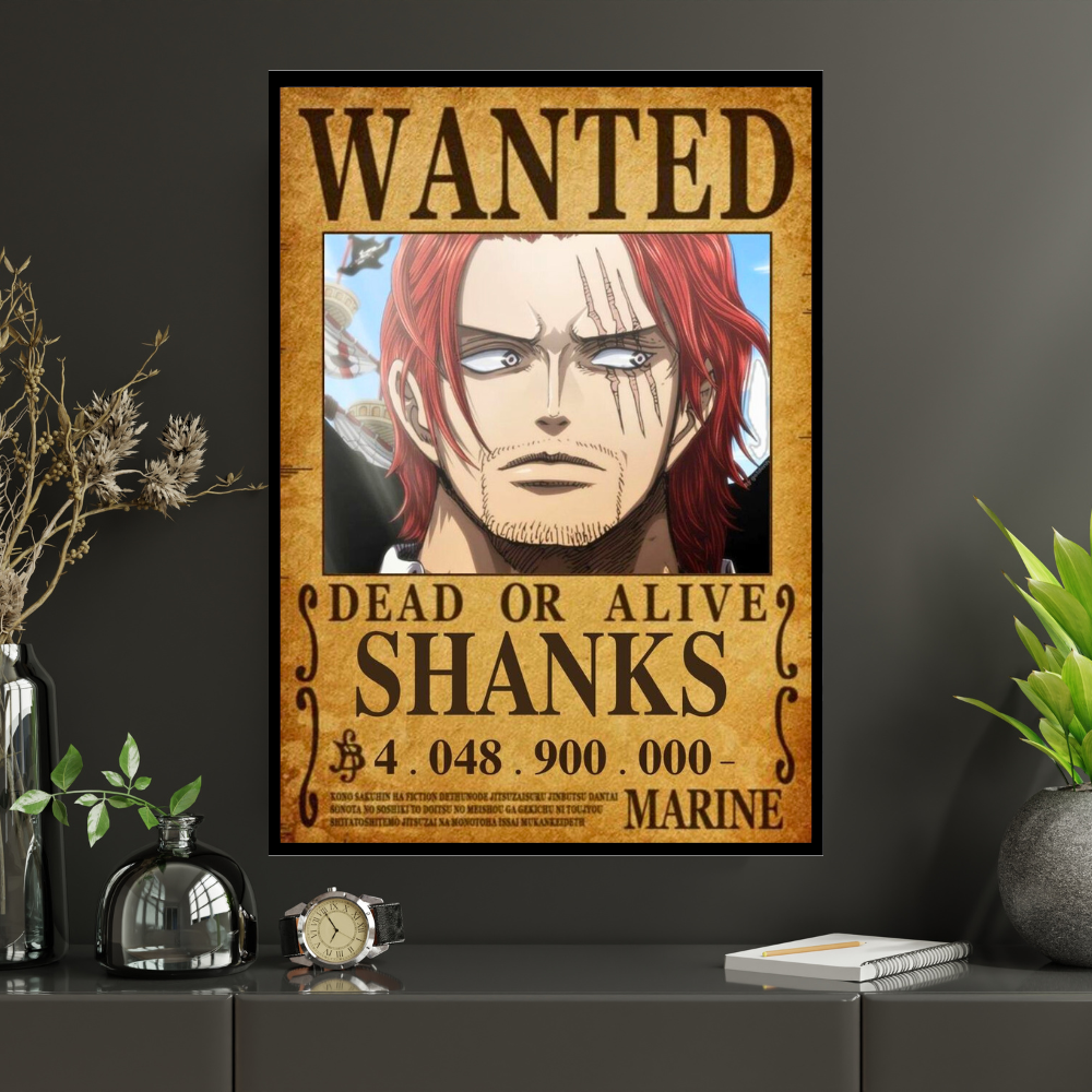 Shanks Wanted Poster Wall Art 2d frame | One P!ece Anime Emperor Chara ...