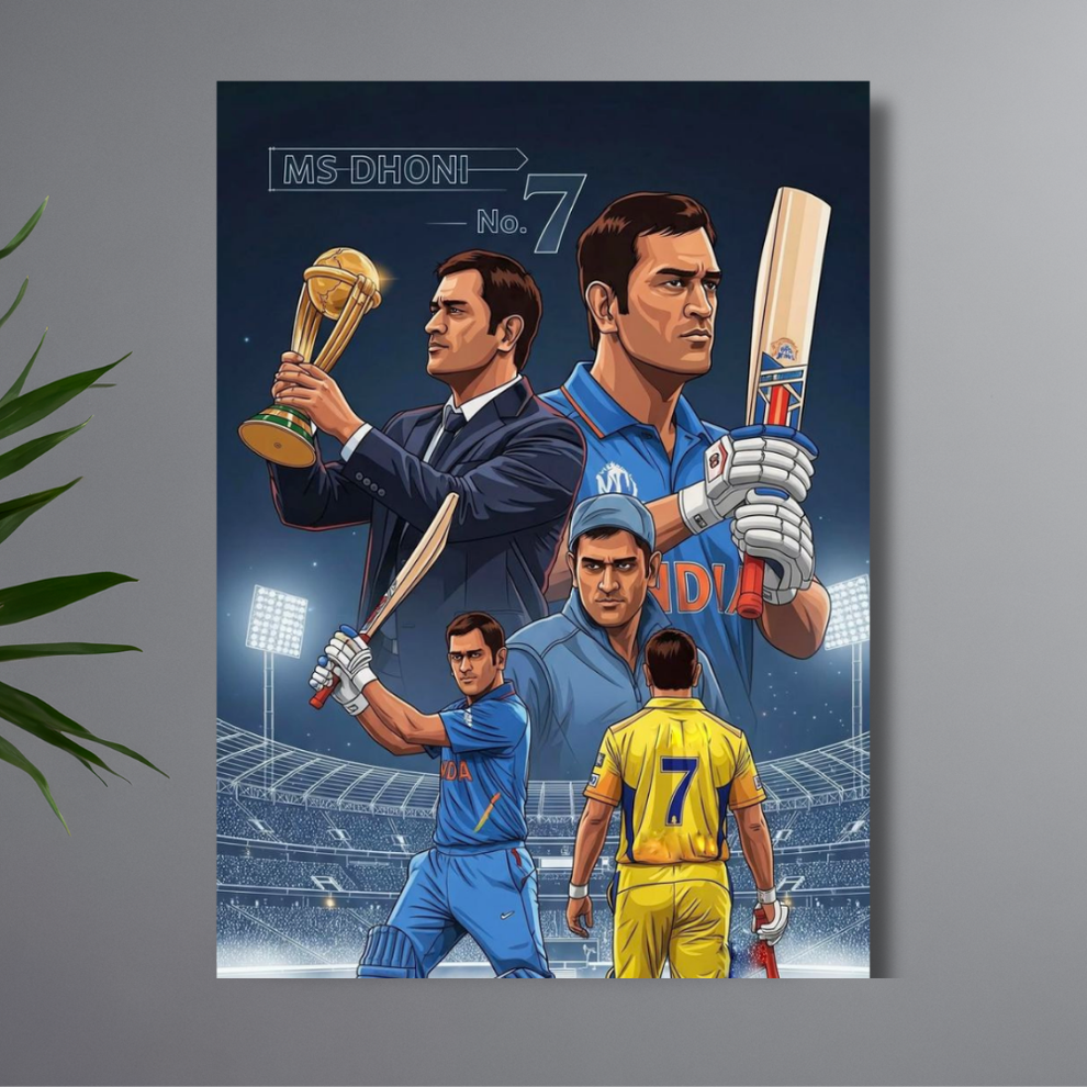 MS Dhoni No. 7 Cricket Wall Poster | Premium Glossy Indian Cricket Leg ...